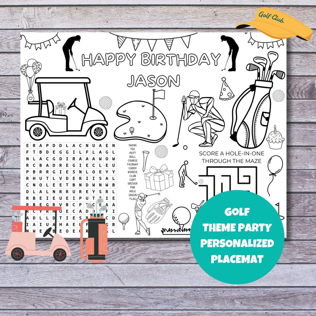 Personalized Golf Theme Activity Sheet, Golf Party Placemat, Printable ...