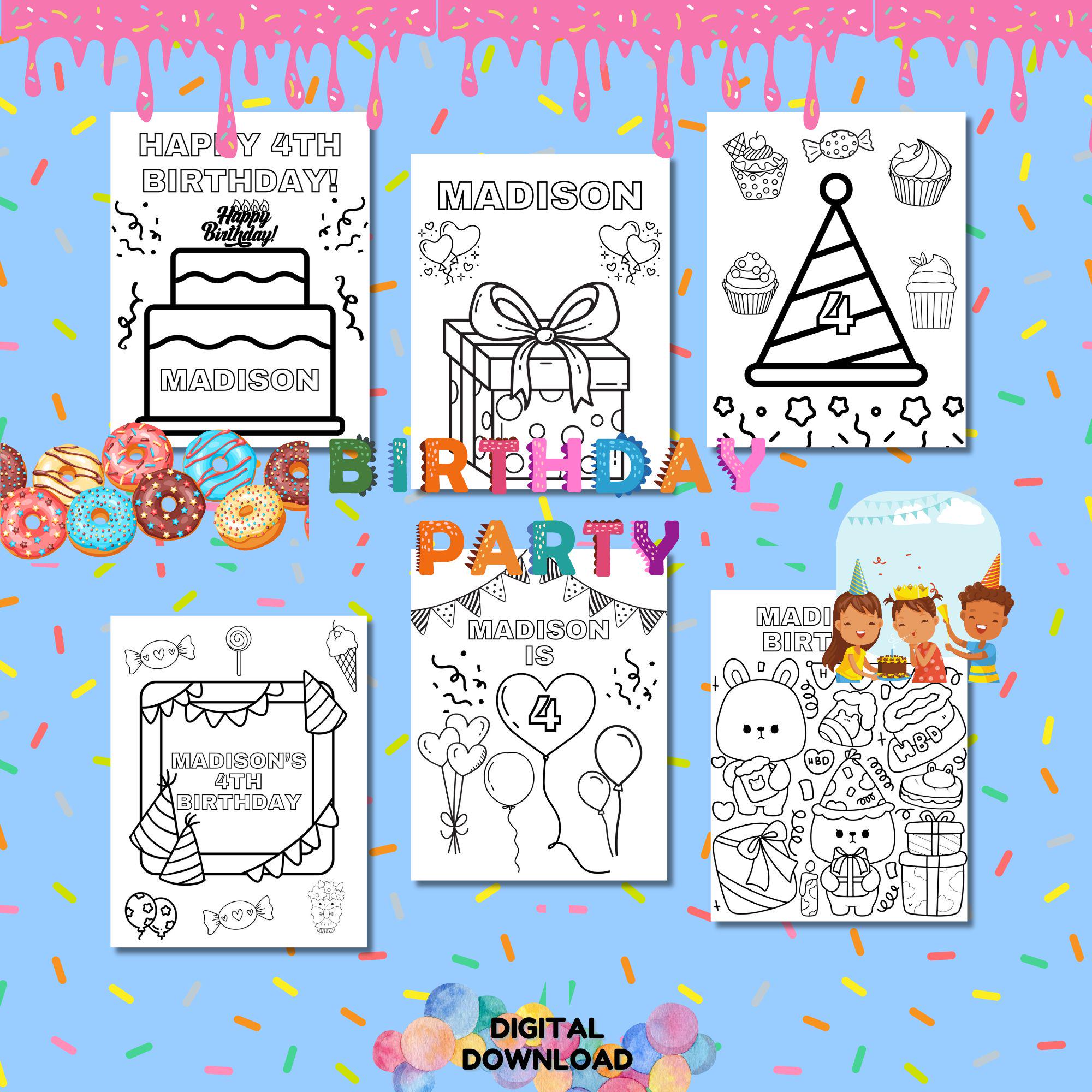 Personalized Birthday Coloring Pages for Kids, Kids Birthday Party ...