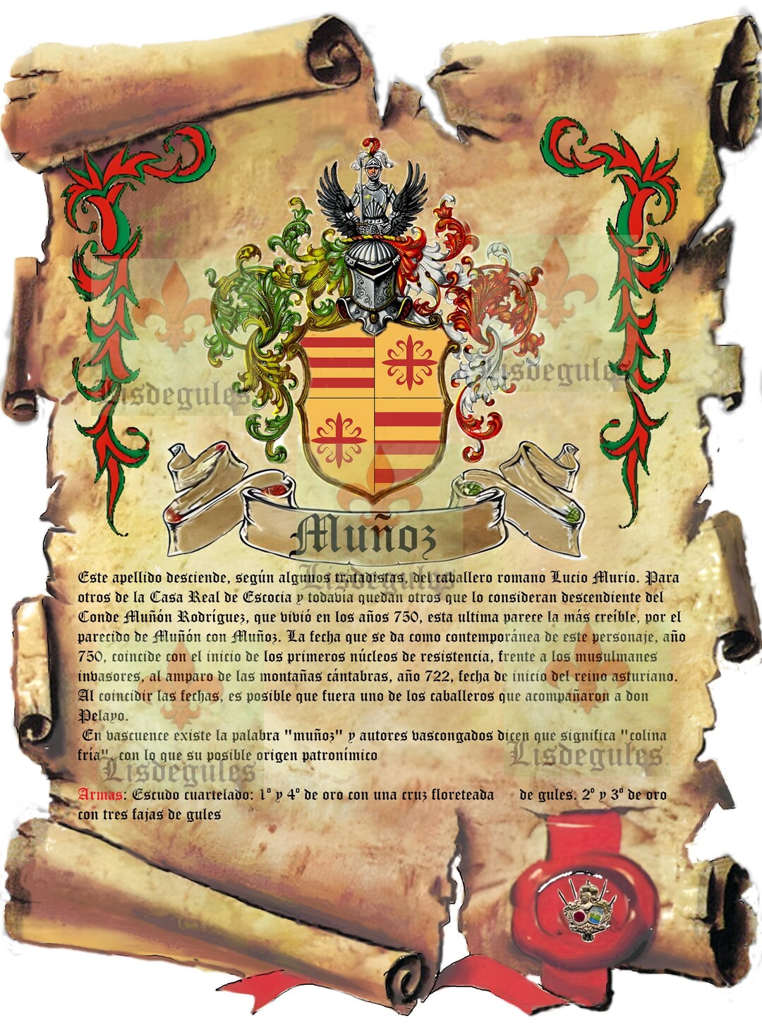 Muñoz Surname Scroll to Print and Frame. Available for Download in ...