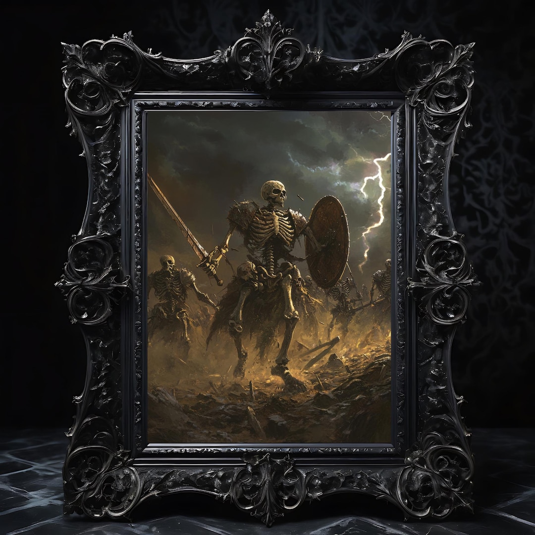 Skeleton Warrior Art – Gothic Painting, Skeleton Wall Art, Battle Decor ...