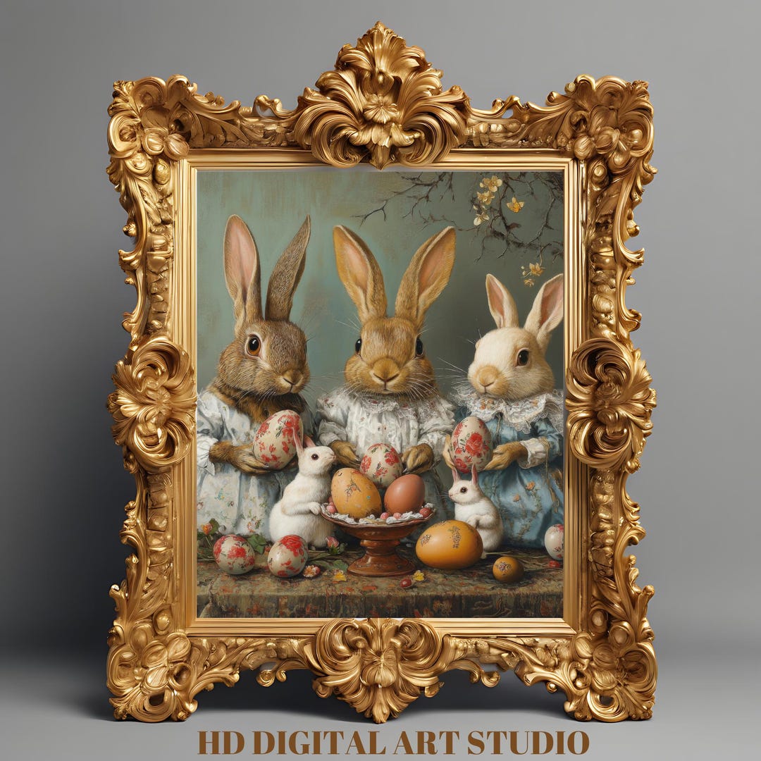 Victorian Easter Bunny Print – Cute Anthropomorphic Bunny Painting ...
