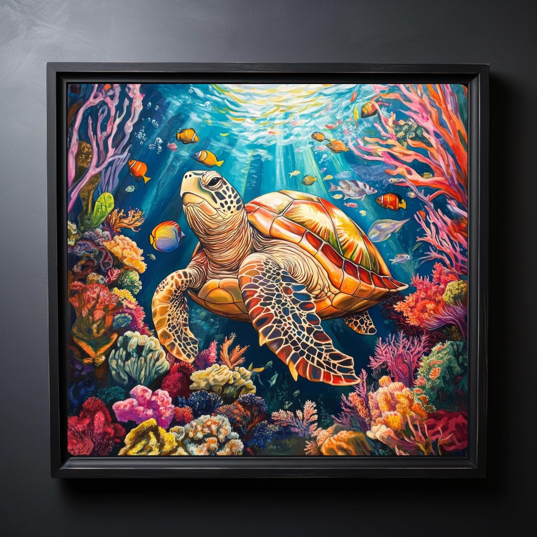 Sea Turtle Wall Art – Coastal Beach House Decor, Tropical Turtle Print ...