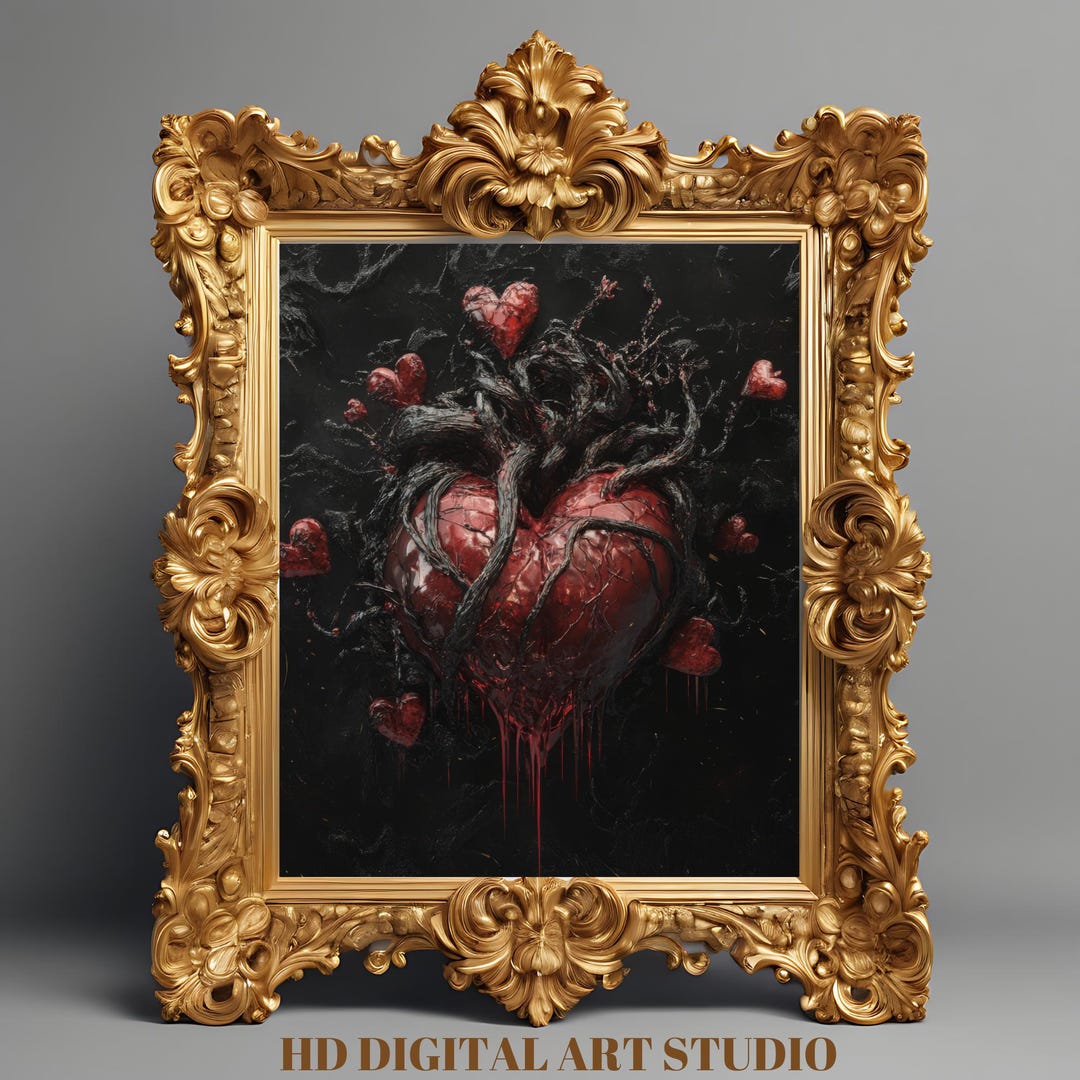Creepy Gothic Heart Art Print, Dark Macabre Valentine Wall Art, Gothic ...