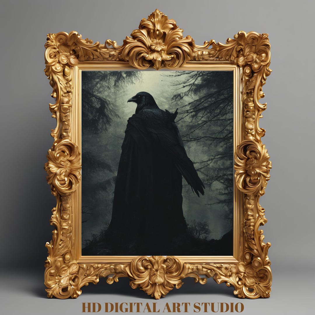 Cloaked Crow Painting Print – Dark Gothic Wall Art, Occult Aesthetic ...