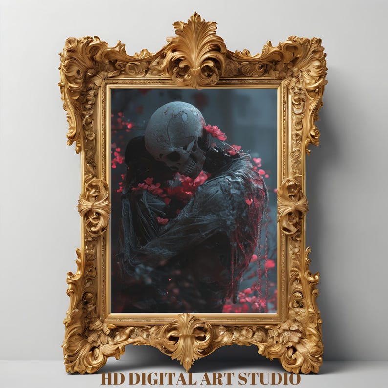 Gothic Skeleton Couple Wall Art, Skeleton Lovers Print, Dark Academia ...
