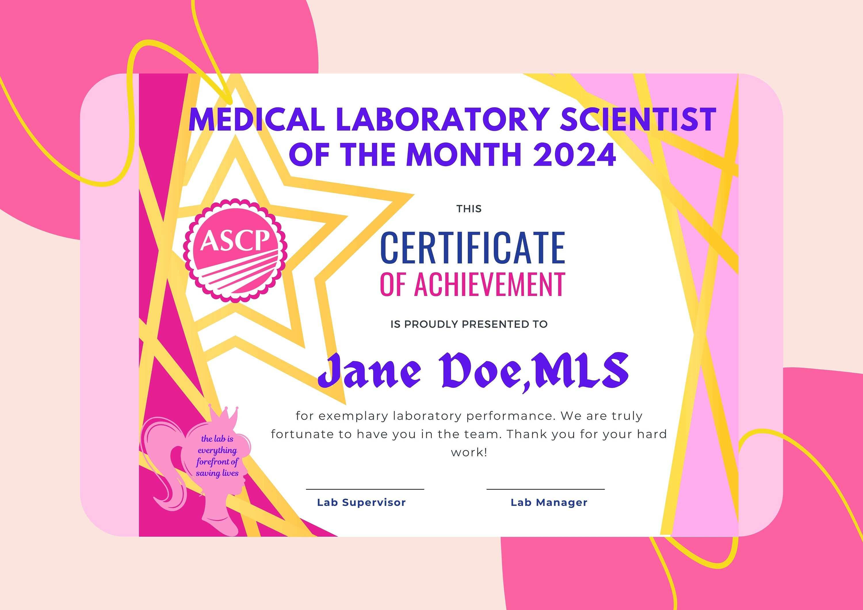 Customized Lab Week Med Tech of the Month Certificate ASCP Barbie Theme ...