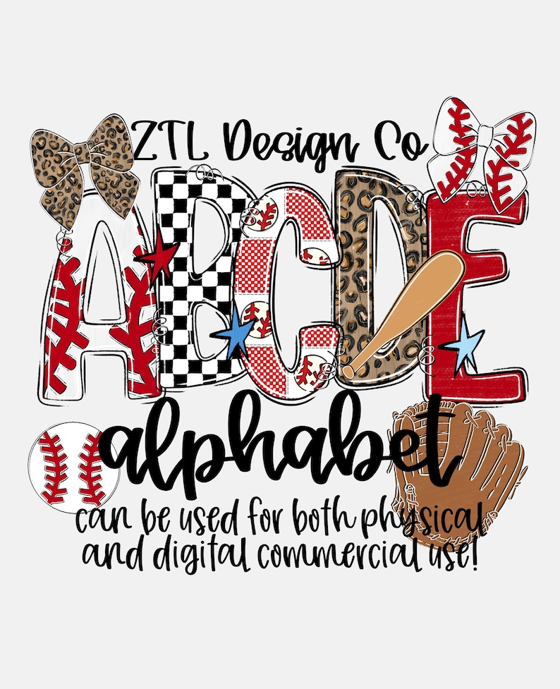 Baseball Alpha Set PNG, Leopard Sport Alphabet, Hand Drawn, Checkered ...