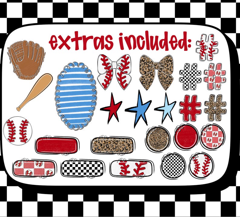 Baseball Alpha Set PNG, Leopard Sport Alphabet, Hand Drawn, Checkered ...