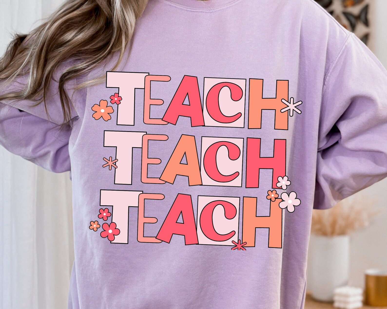 Teacher School PNG Teach Stacked Retro Bright Trendy Back to School ...
