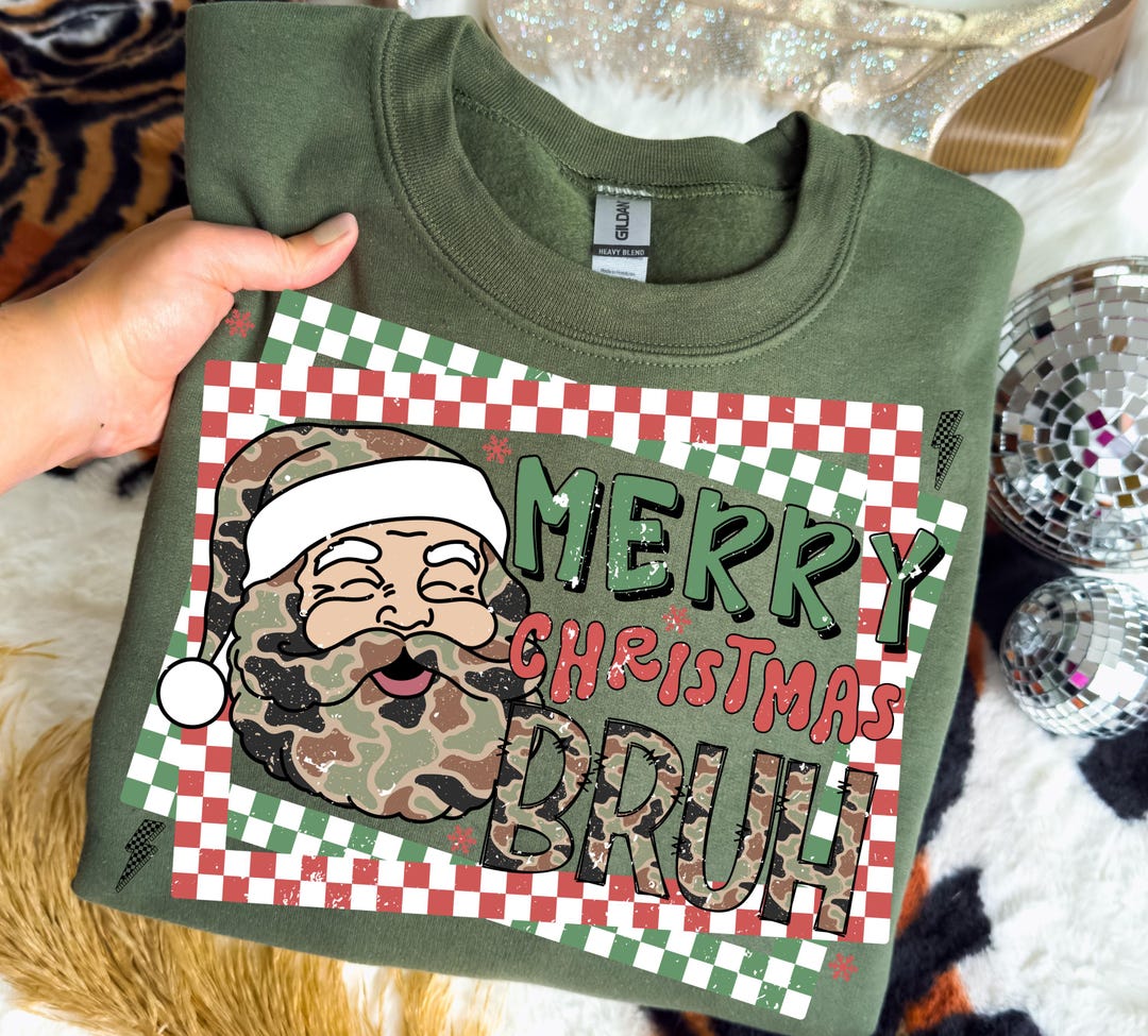 Merry Christmas Bruh, Camo Santa Png, Retro Santa Png, Checkered Png ...