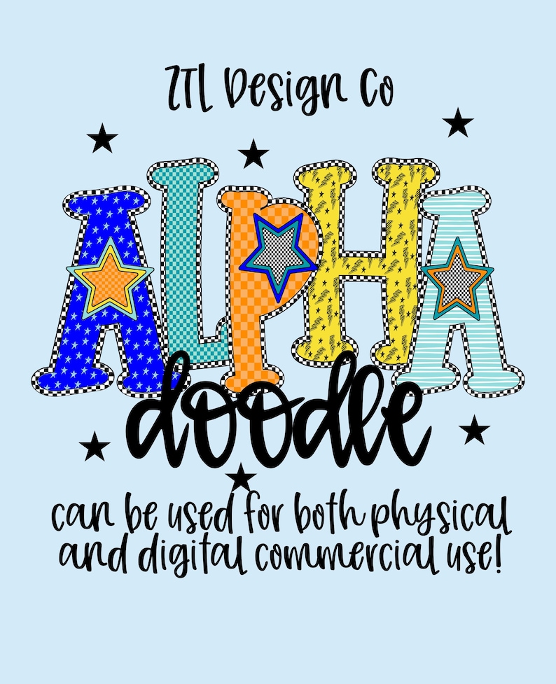 Retro Boy Checker Alphabet & Numbers, Doodle Font (digital Download ...