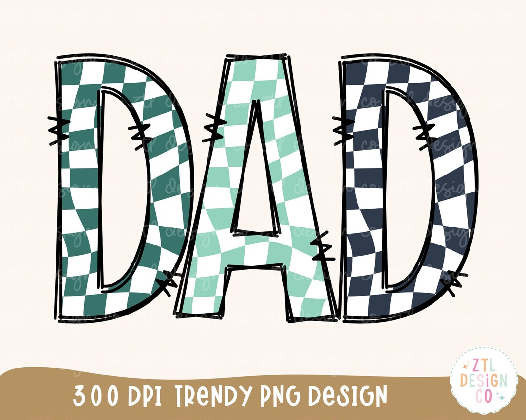 Retro Checkered Doodle Dad PNG File Fathers Day Sublimation Blue Family ...