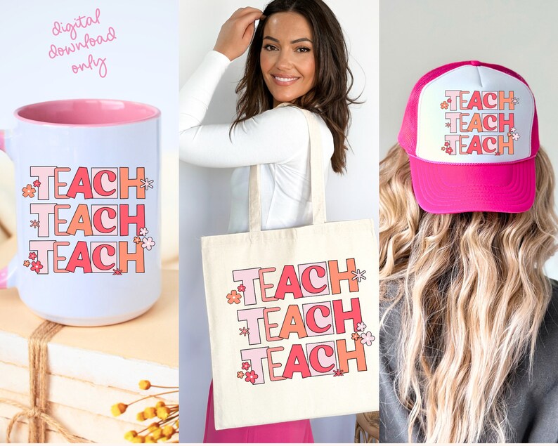 Teacher School PNG Teach Stacked Retro Bright Trendy Back to School ...