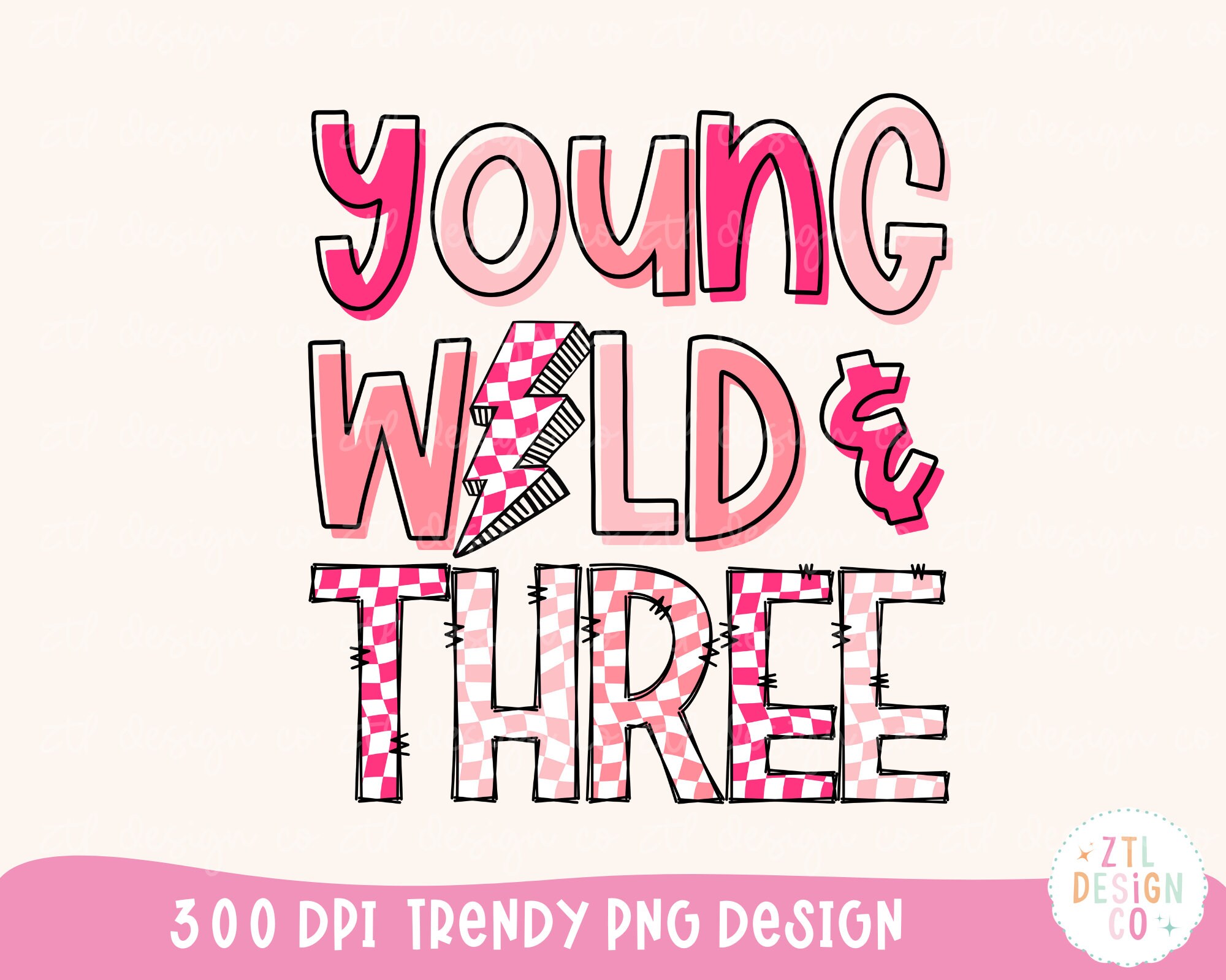 Young Wild & Three Retro Birthday PNG Sublimation Sibling Doodle ...