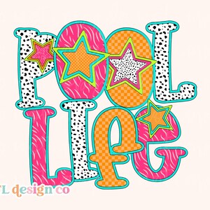Preppy Pool Life Digital PNG Sublimation Colored Checkered Zebra Print ...