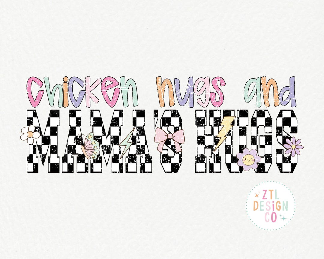 Digital PNG Retro Girl Chicken Nugs & Mamas Hugs Happy Checkers Boho ...