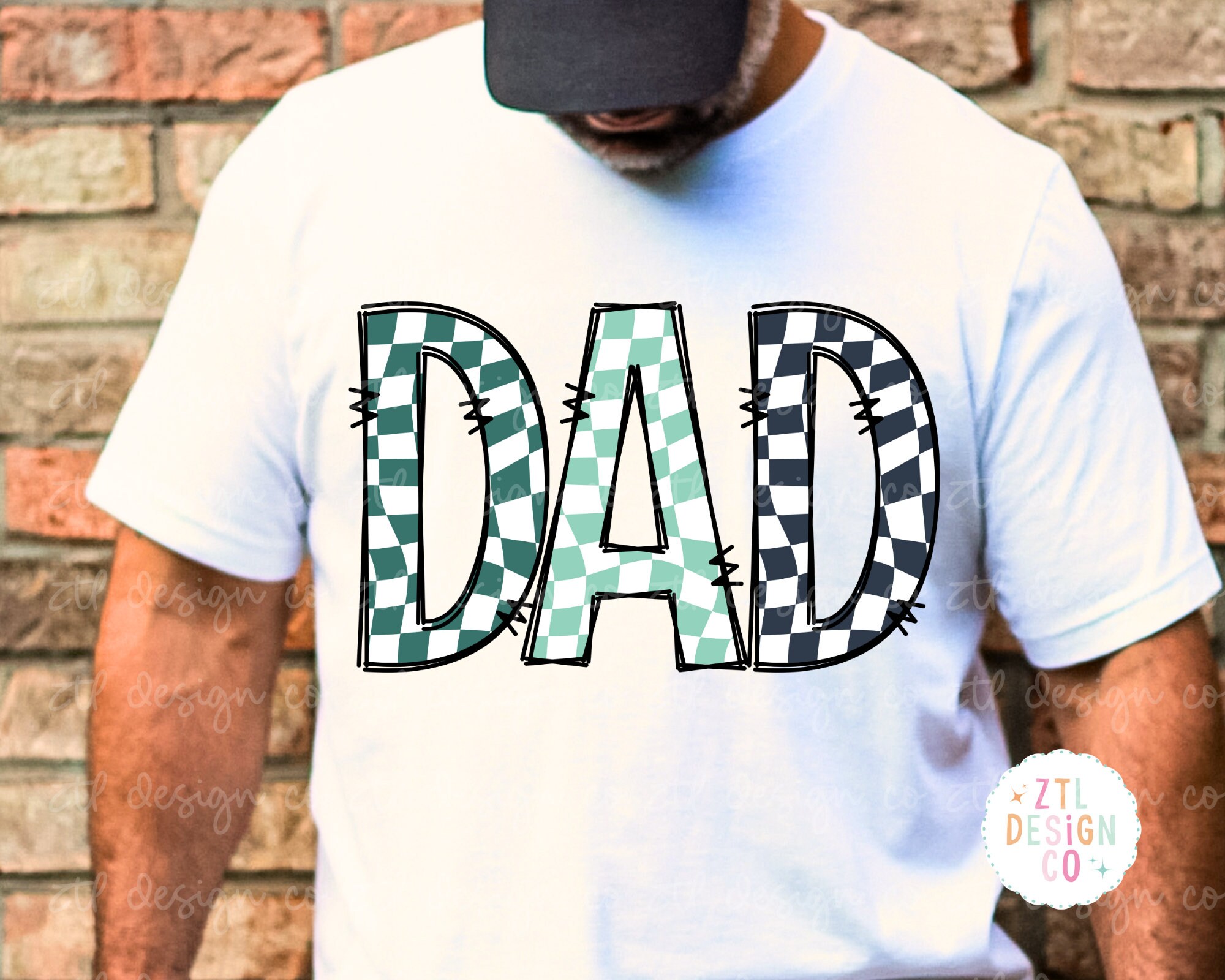 Retro Checkered Doodle Dad PNG File Fathers Day Sublimation Blue Family ...