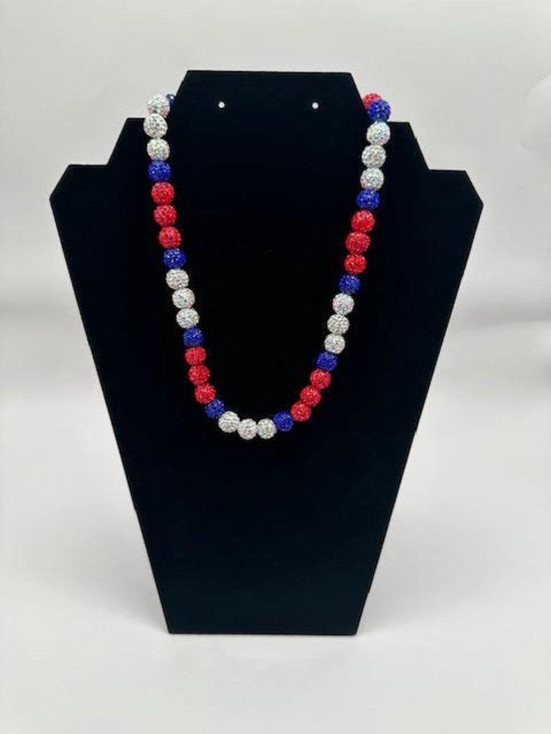 Red, White & Blue Rhinestone Clay Beaded Necklace - for Any Occasion ...