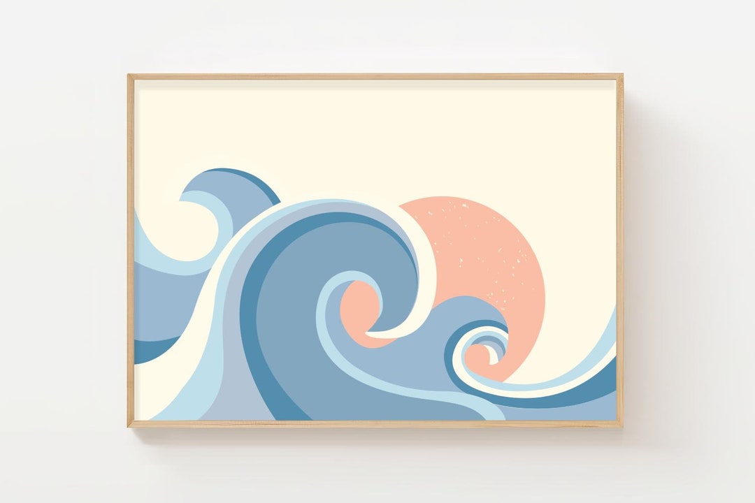 Retro Ocean Waves Print Abstract Wall Art Instant Download, Ocean Waves ...