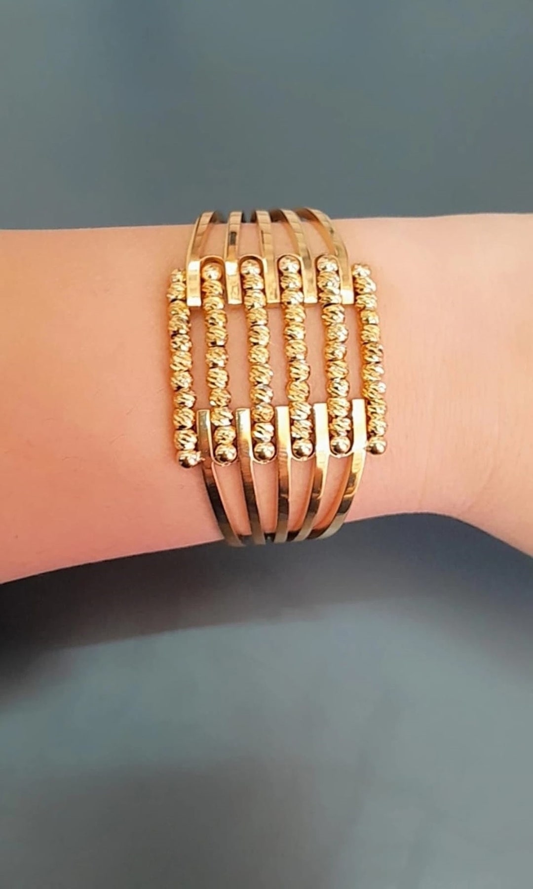 Five-row Dorica Cuff Bangle Bracelet 14k Solid Gold - Etsy