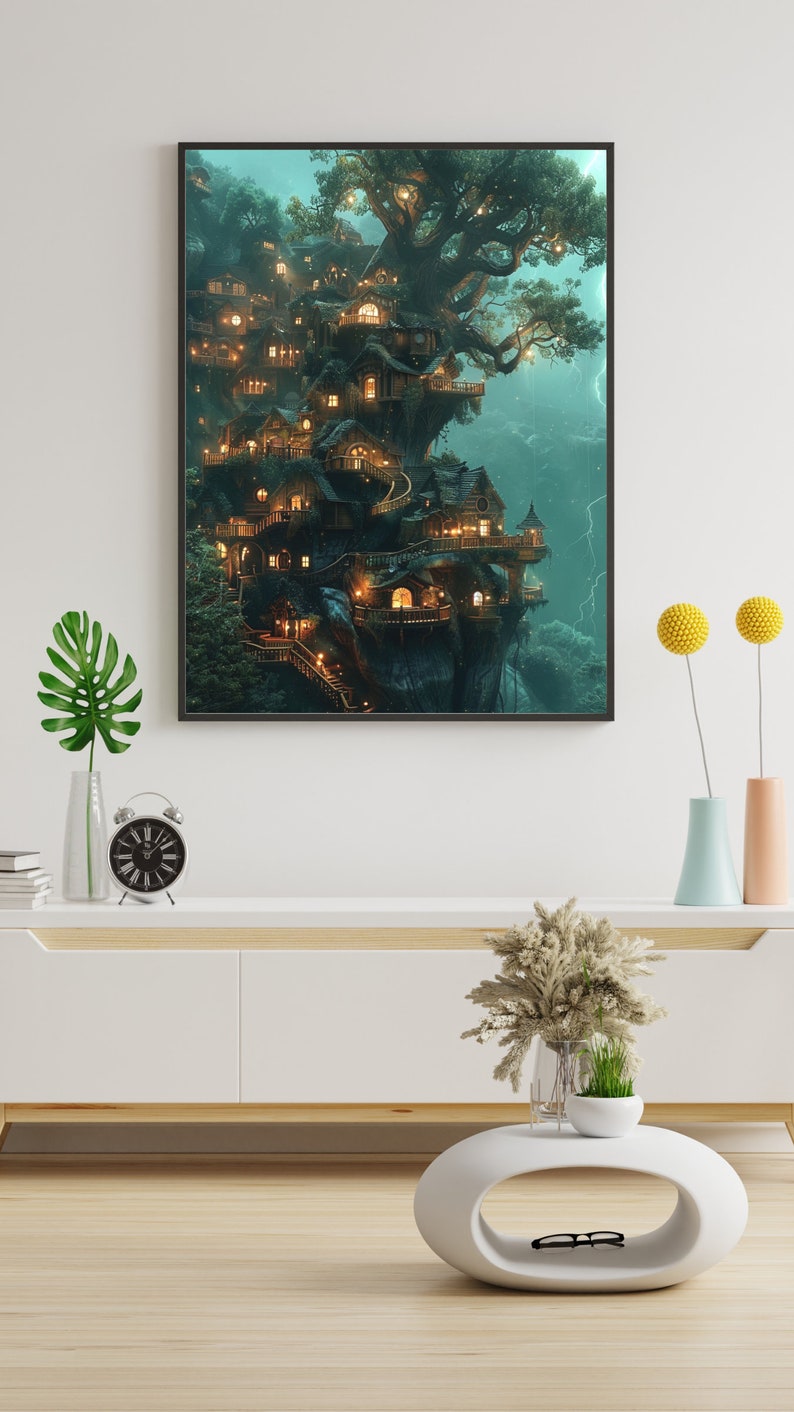 Elven Forest Treehouse Fantasy Artwork, Mythical Art, Magical Art ...