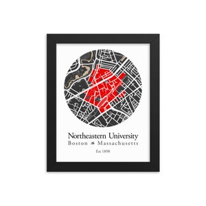Northeastern University, Boston Campus Map Framed Print, Northeastern ...