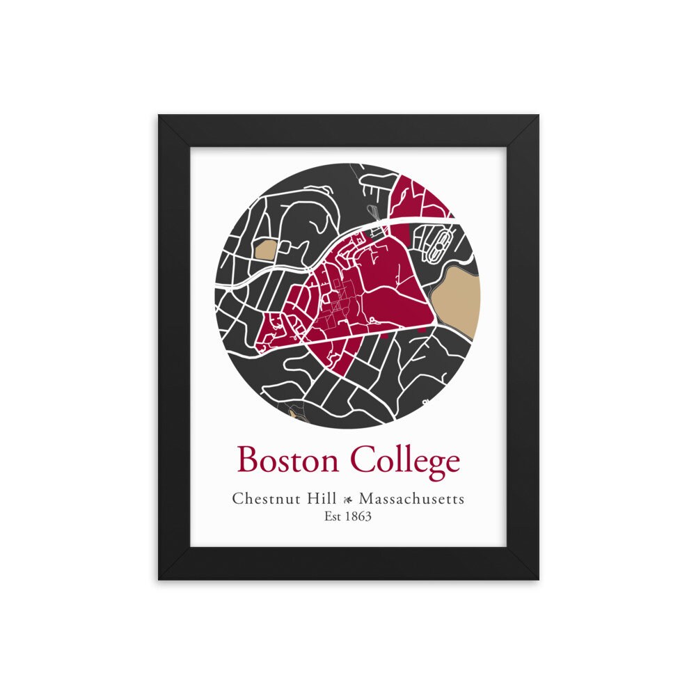 Boston College, Chestnut Hill Campus Map Framed Print, Boston College ...