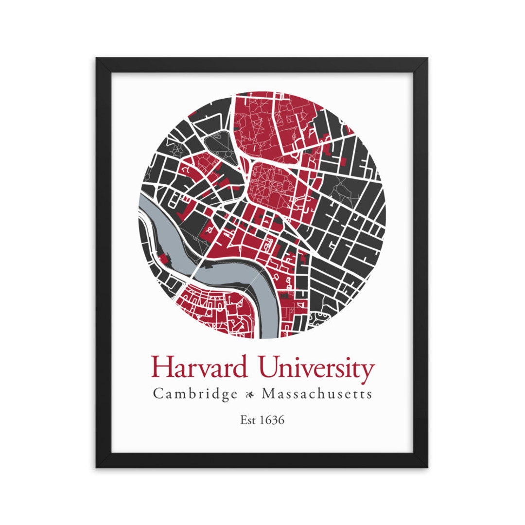 Harvard University, Cambridge Campus Map Framed Print, Harvard College ...