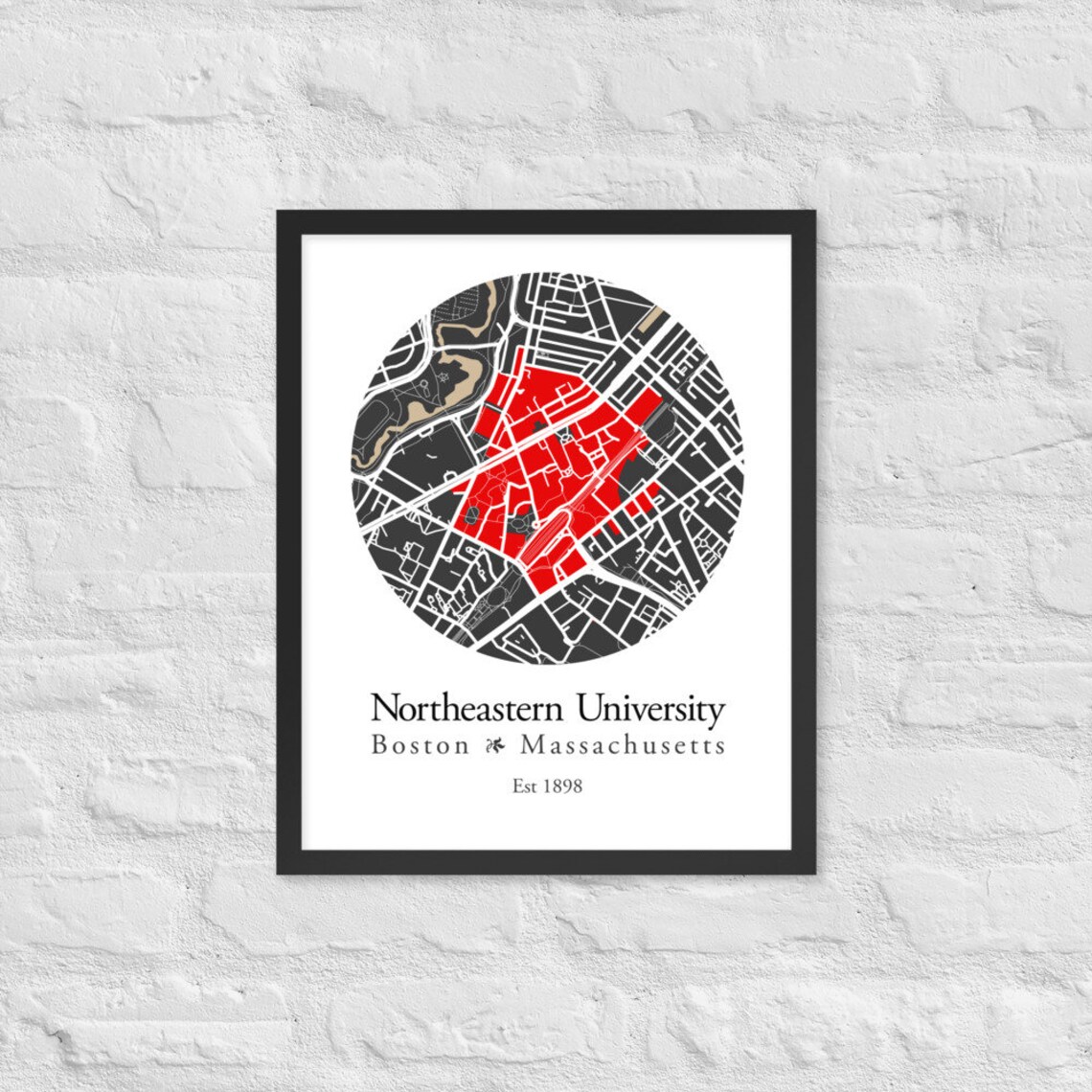 Northeastern University, Boston Campus Map Framed Print, Northeastern ...