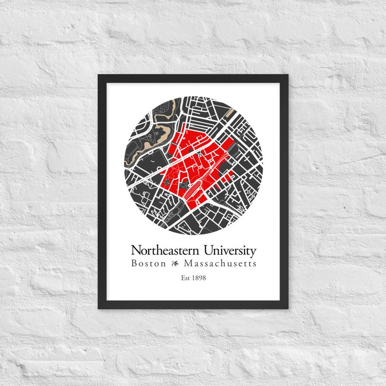 Northeastern University, Boston Campus Map Framed Print, Northeastern ...
