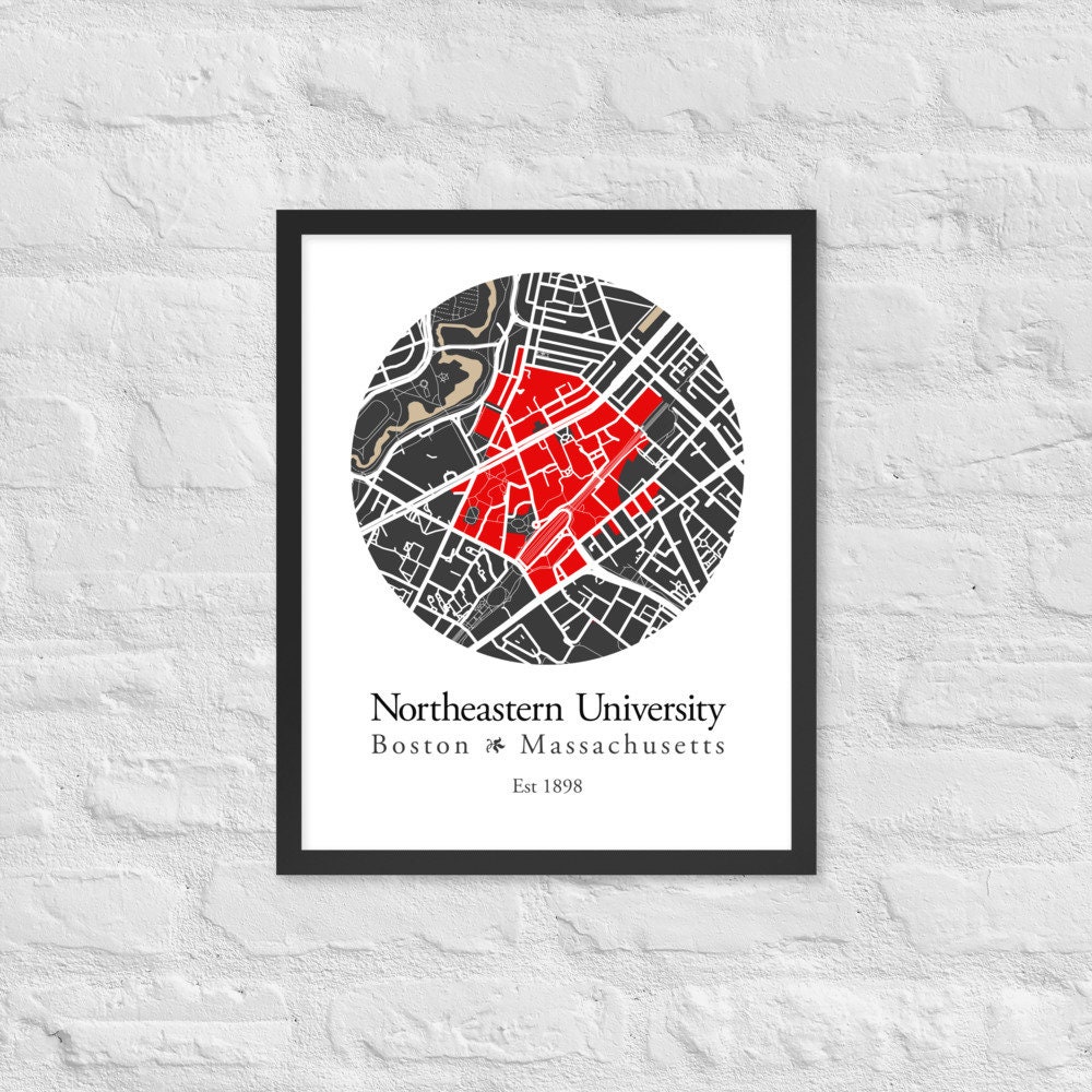 Northeastern University, Boston Campus Map Framed Print, Northeastern ...