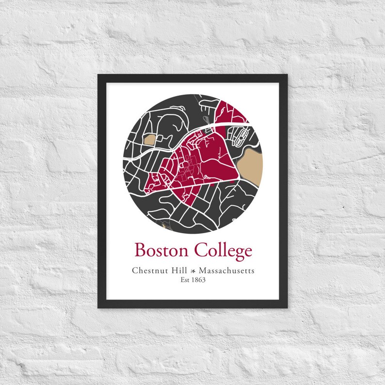 Boston College, Chestnut Hill Campus Map Framed Print, Boston College ...