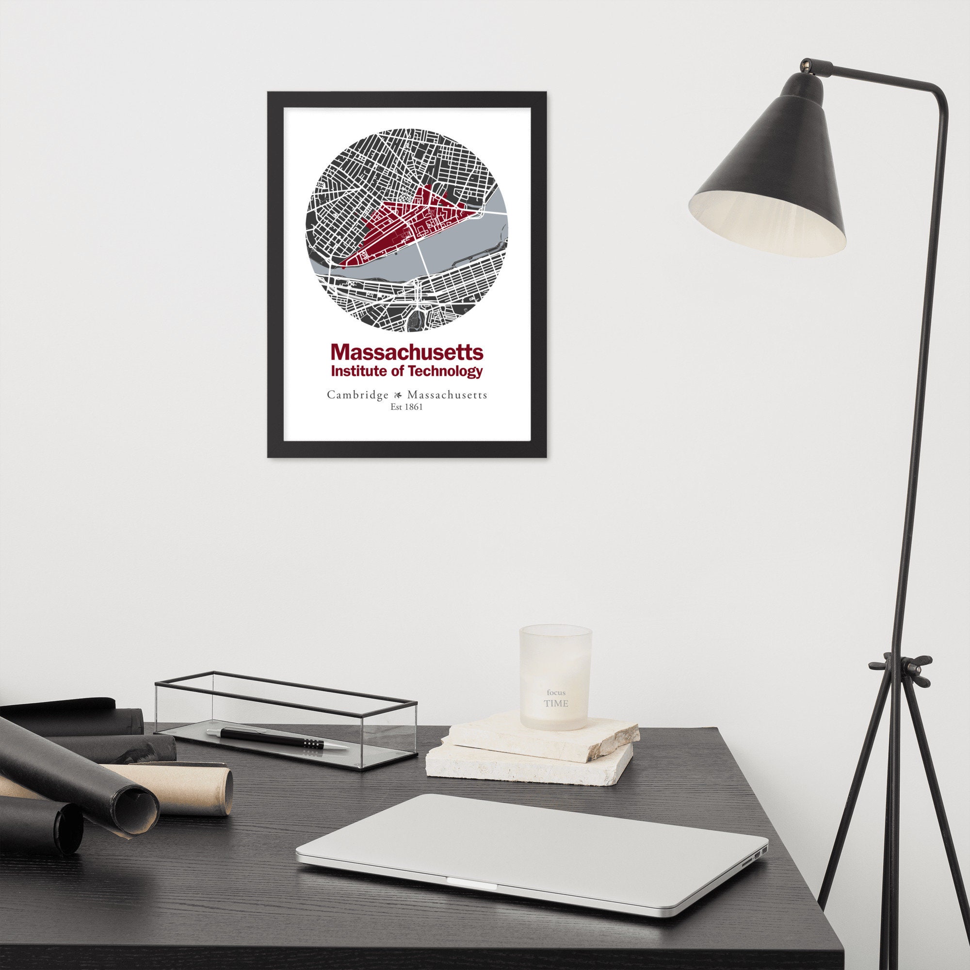 MIT Massachusetts Institute of Technology, Cambridge Campus Map Framed ...