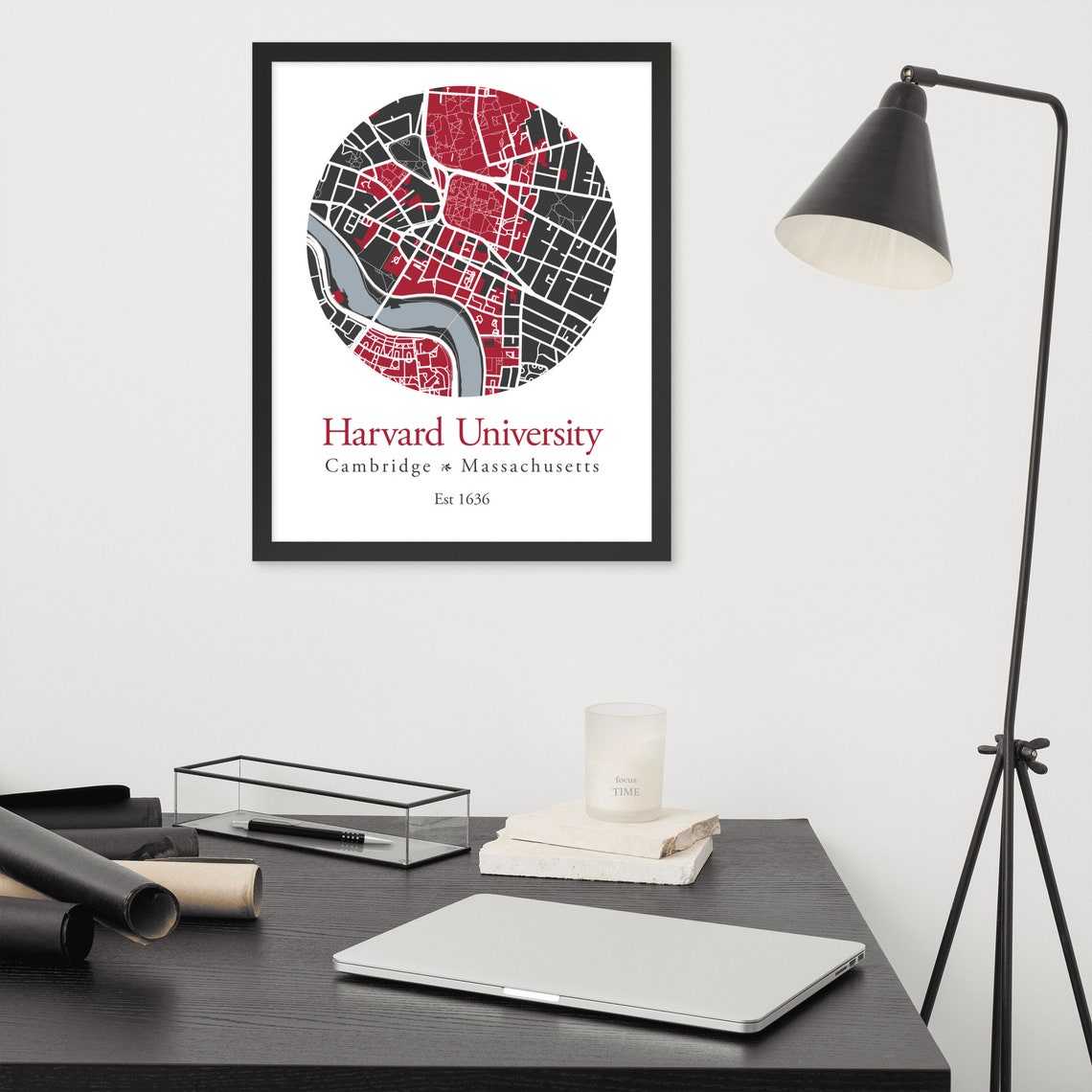 Harvard University, Cambridge Campus Map Framed Print, Harvard College ...
