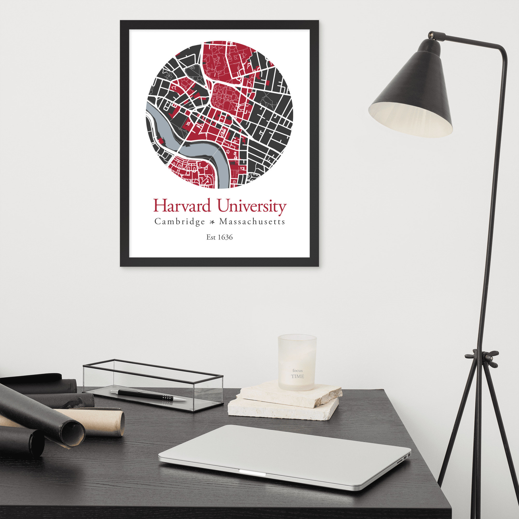Harvard University, Cambridge Campus Map Framed Print, Harvard College ...