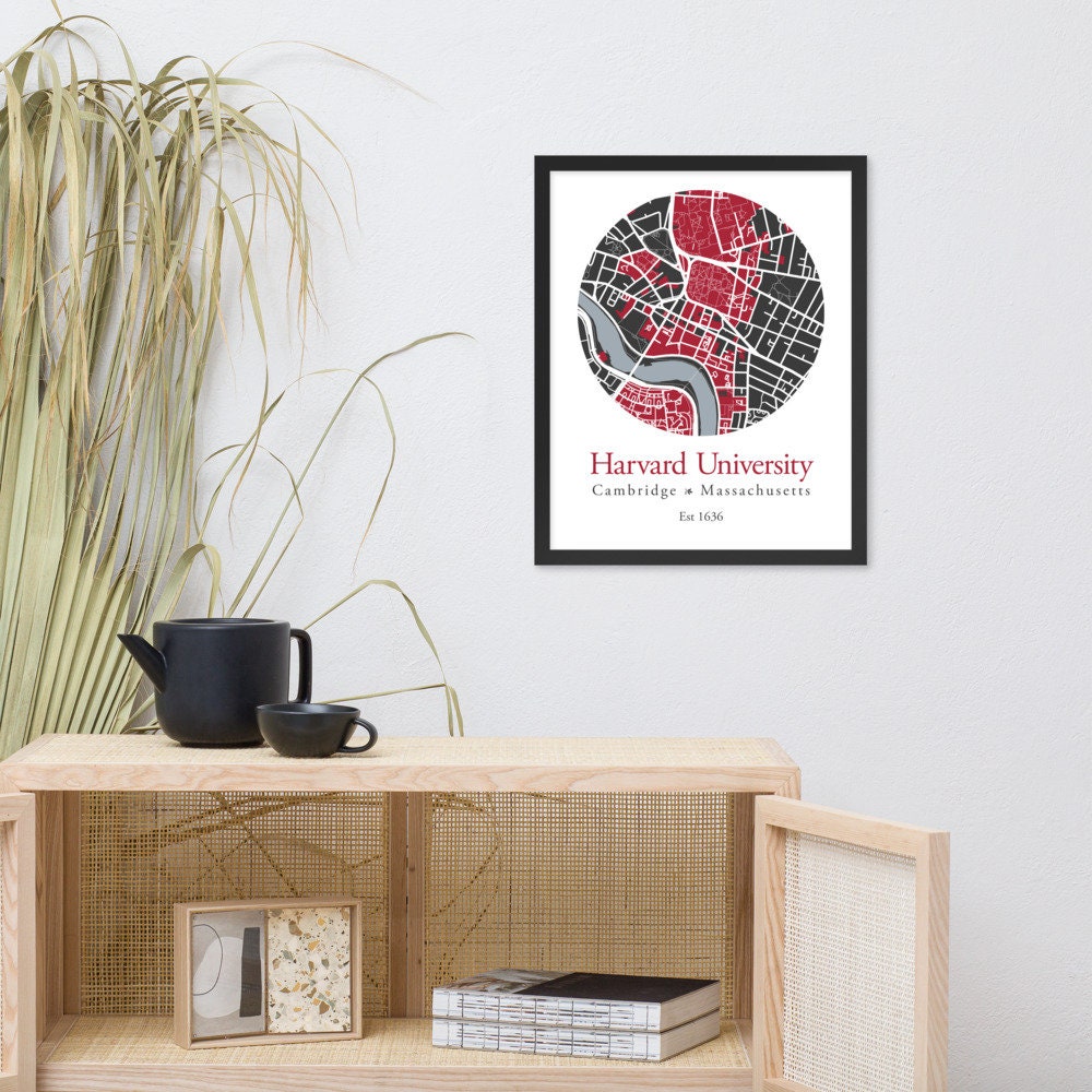 Harvard University, Cambridge Campus Map Framed Print, Harvard College ...