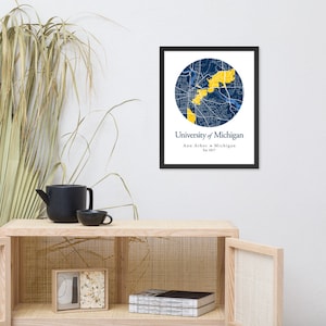 University of Michigan, Ann Arbor Campus Map Framed Print, Michigan ...