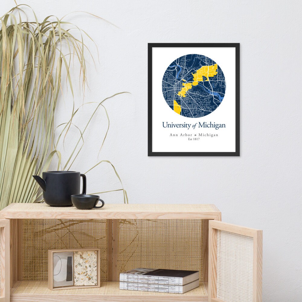 University of Michigan, Ann Arbor Campus Map Framed Print, Michigan ...