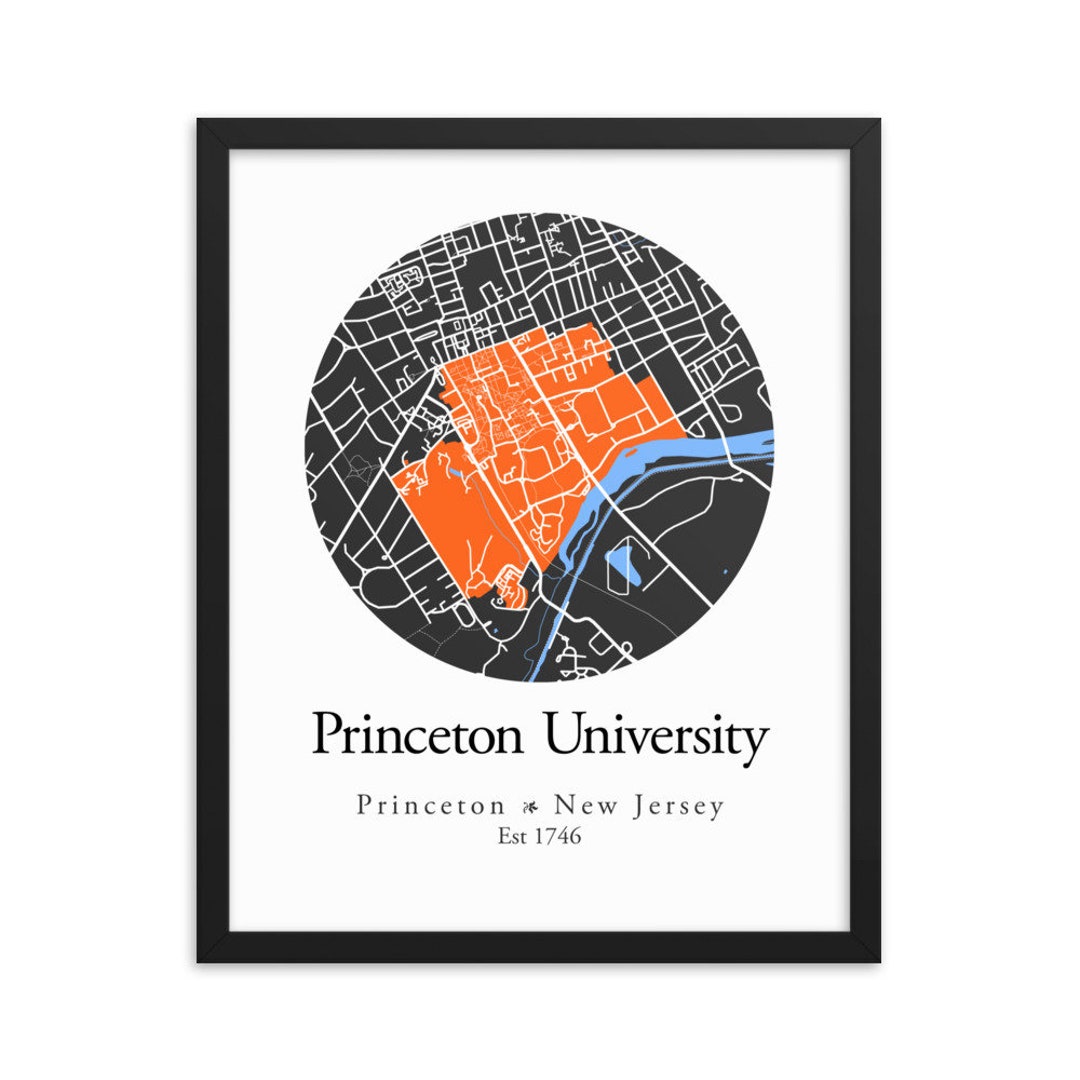 Princeton University, Princeton Campus Map Framed Print, College Wall ...