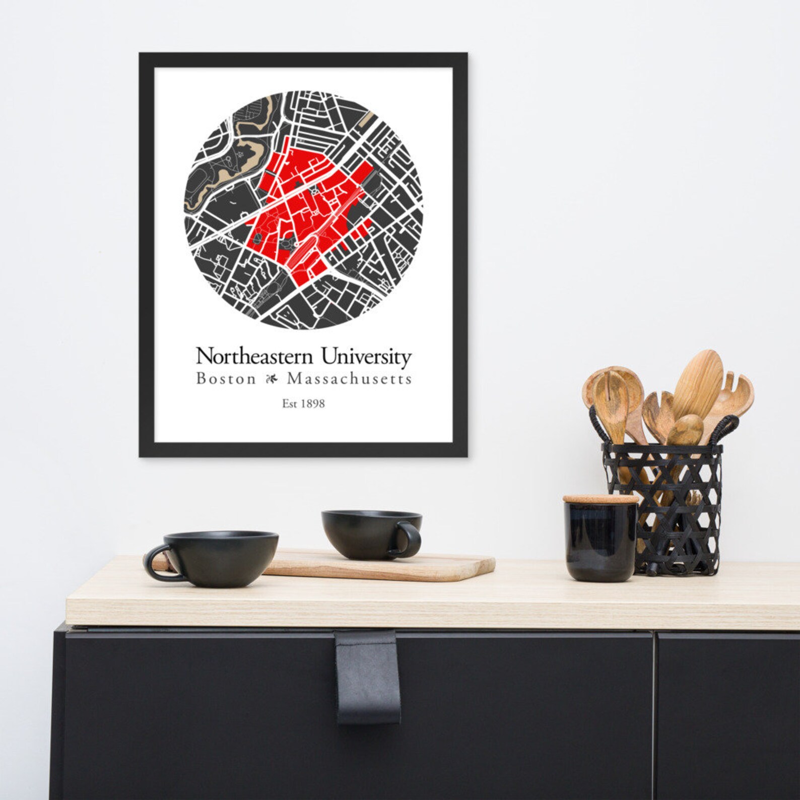 Northeastern University, Boston Campus Map Framed Print, Northeastern ...