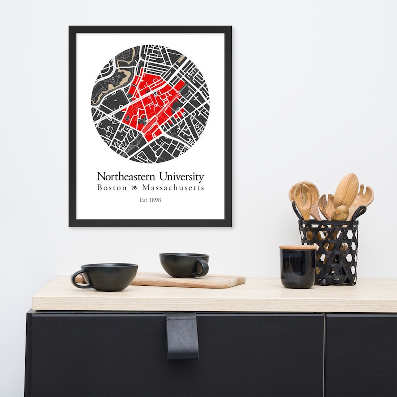 Northeastern University, Boston Campus Map Framed Print, Northeastern ...