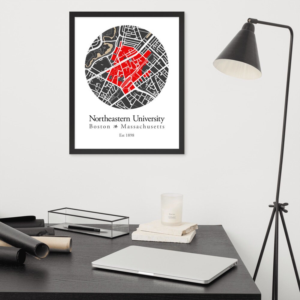 Northeastern University, Boston Campus Map Framed Print, Northeastern ...