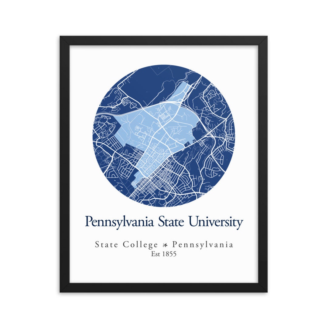 Pennsylvania State University, State College Campus Map Framed Print ...