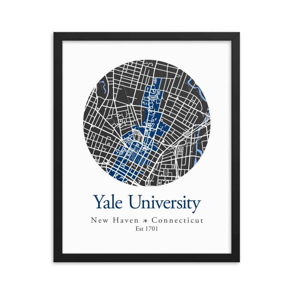 Yale University, New Haven Campus Map Framed Print, Yale College Wall ...