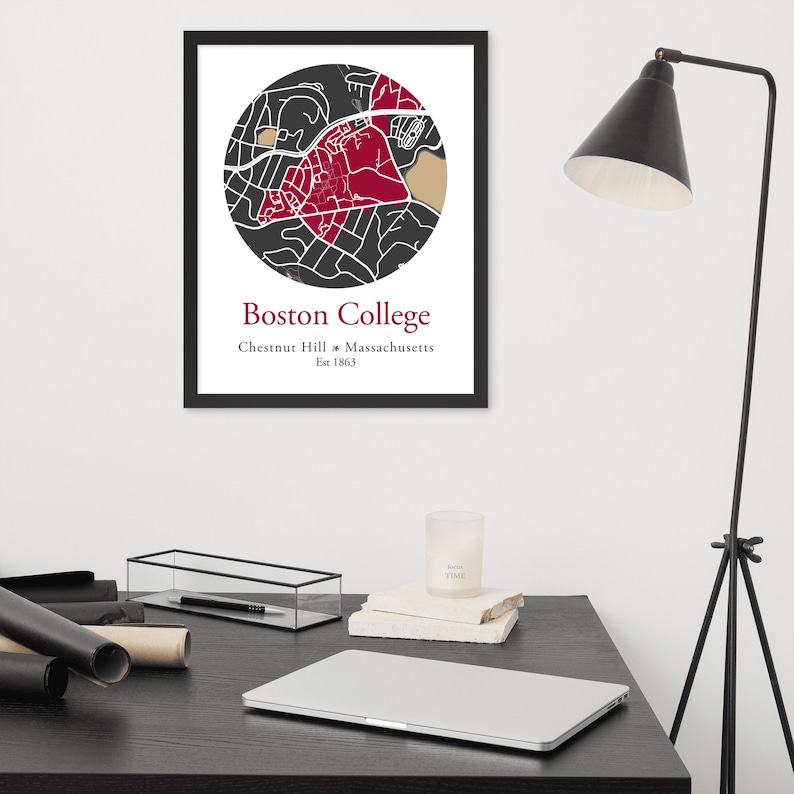 Boston College, Chestnut Hill Campus Map Framed Print, Boston College ...