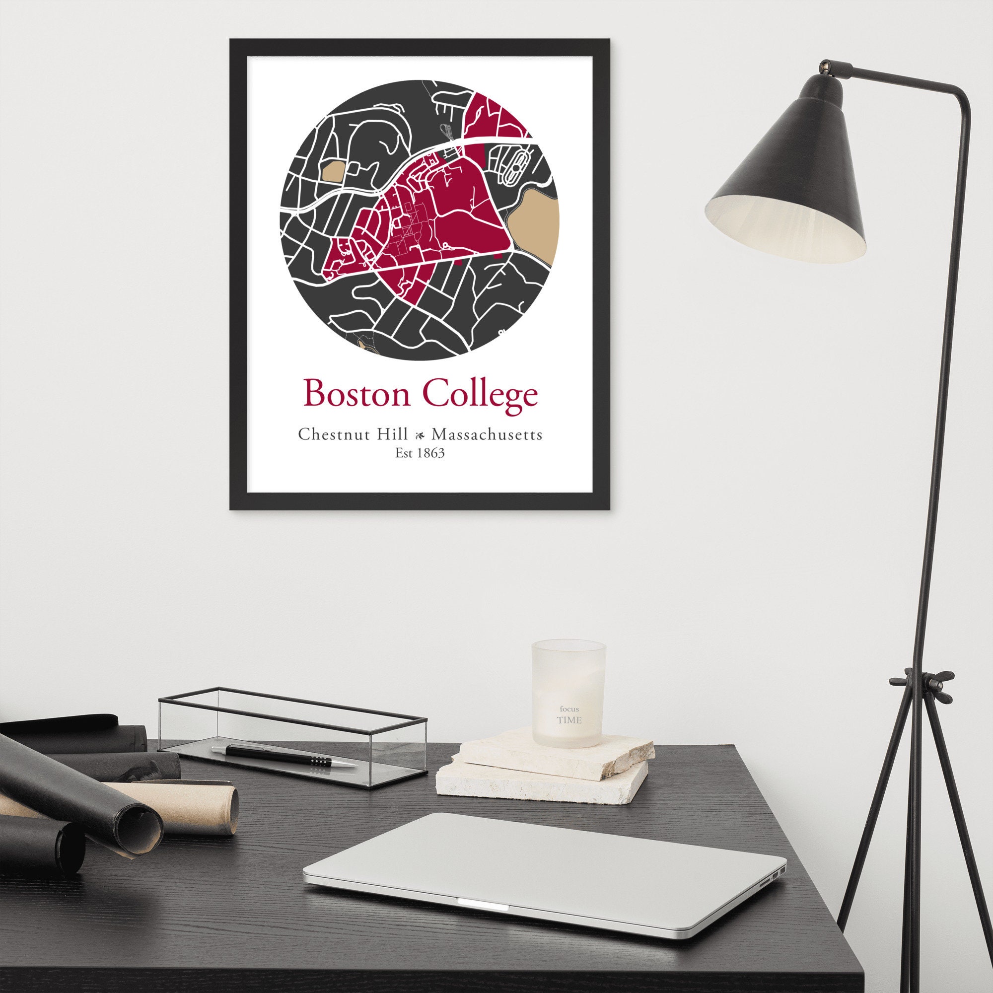 Boston College, Chestnut Hill Campus Map Framed Print, Boston College ...