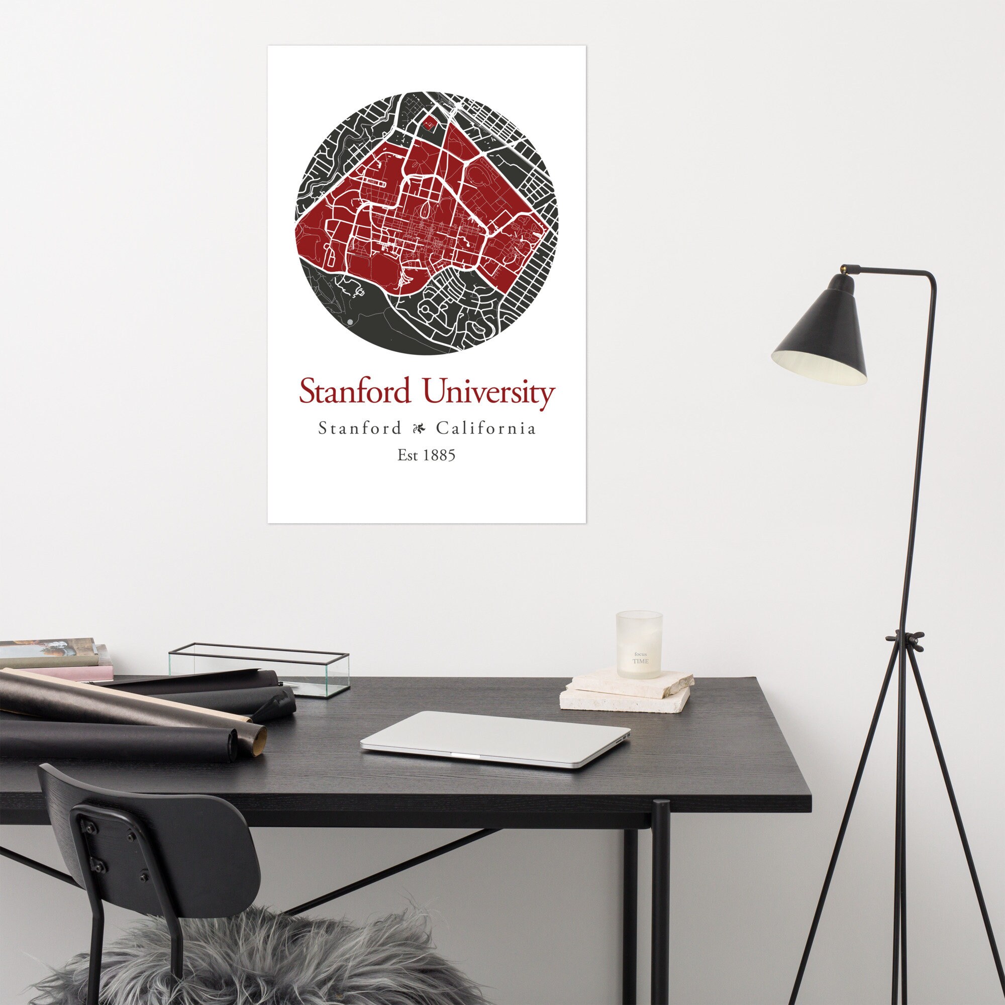 Stanford University, Stanford Campus Map Print, College Wall Art ...
