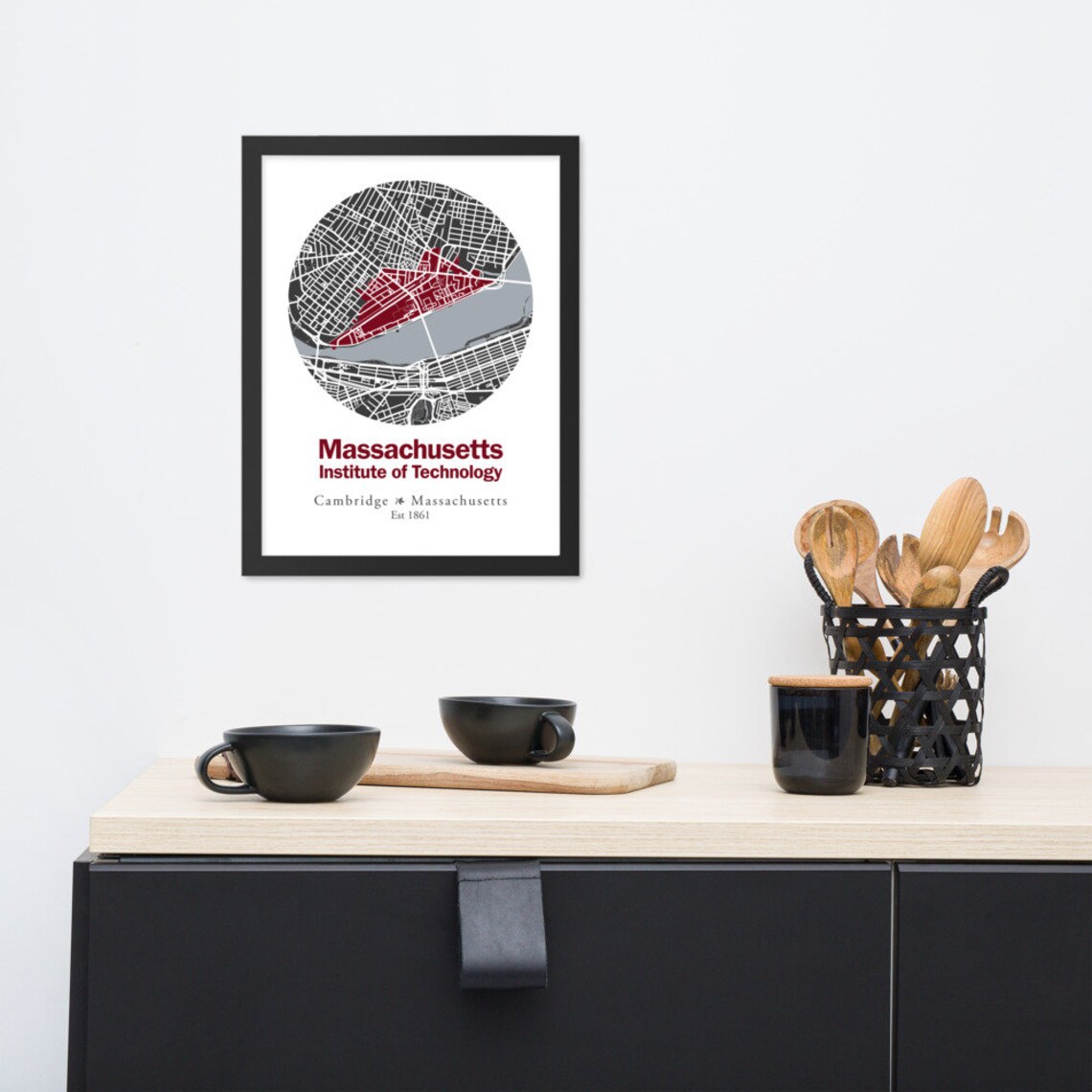 MIT Massachusetts Institute of Technology, Cambridge Campus Map Framed ...