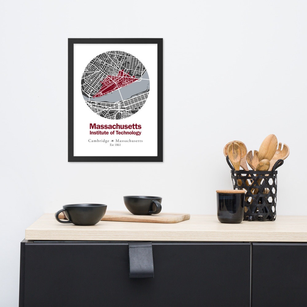 MIT Massachusetts Institute of Technology, Cambridge Campus Map Framed ...