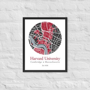 Harvard University, Cambridge Campus Map Framed Print, Harvard College ...